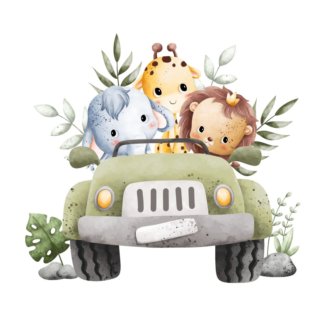 Safari Baby Animals Watercolor Clipart Jpgs Digital - Etsy