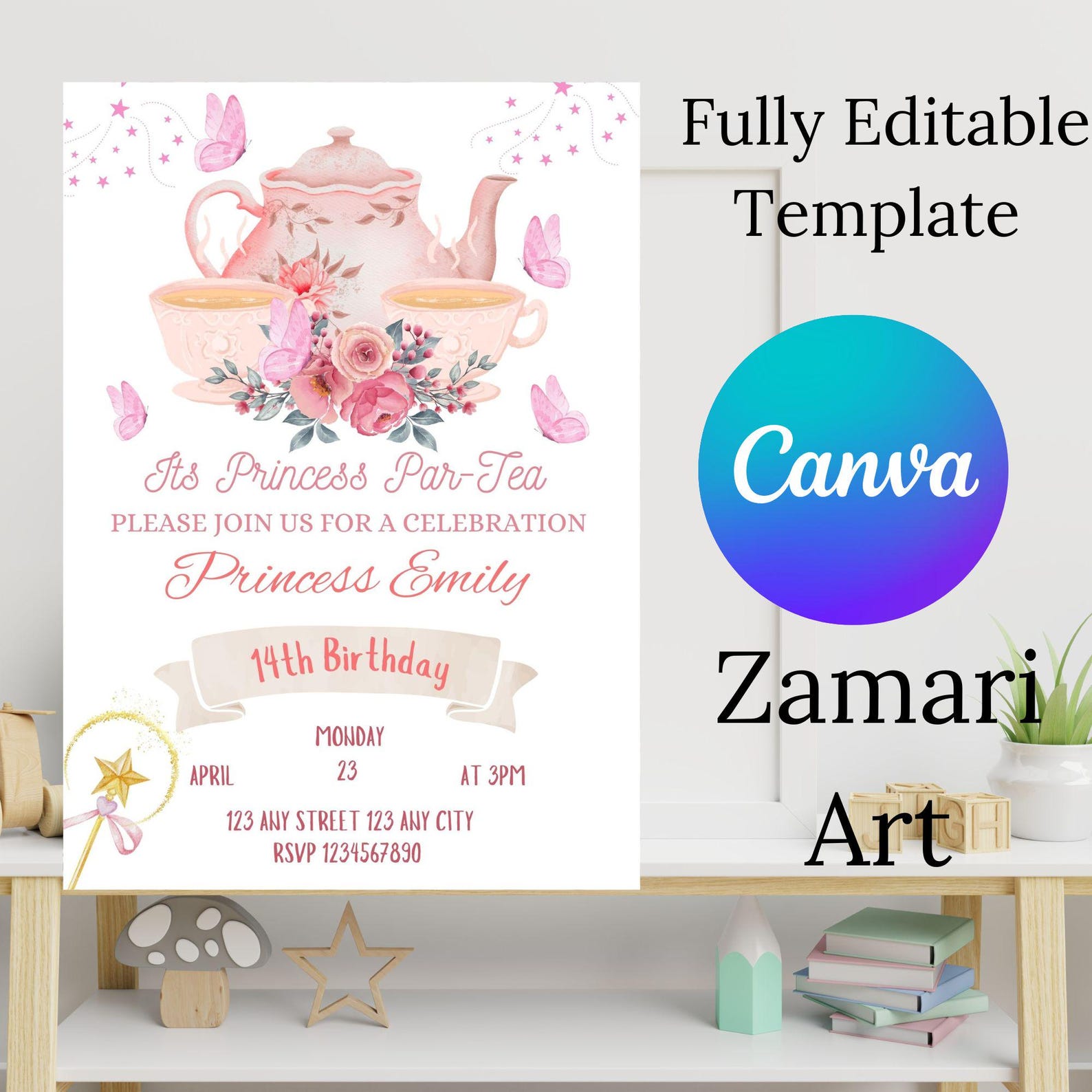 Editable Princess Tea Party Invitation, Princess Digital Invitation ...