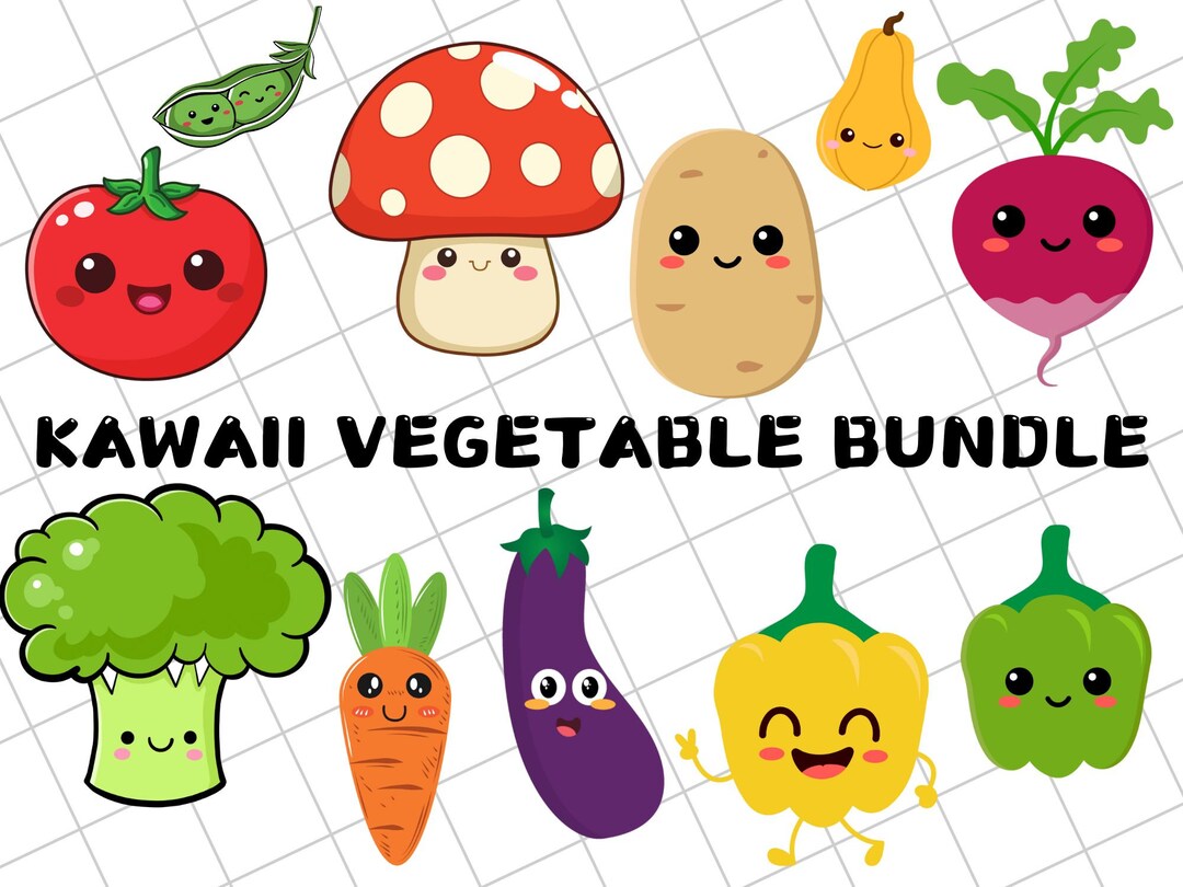 Kawaii Vegetables Clipart\ Cute Cartoon Vegetables Clip Art\ PNG & EPS ...
