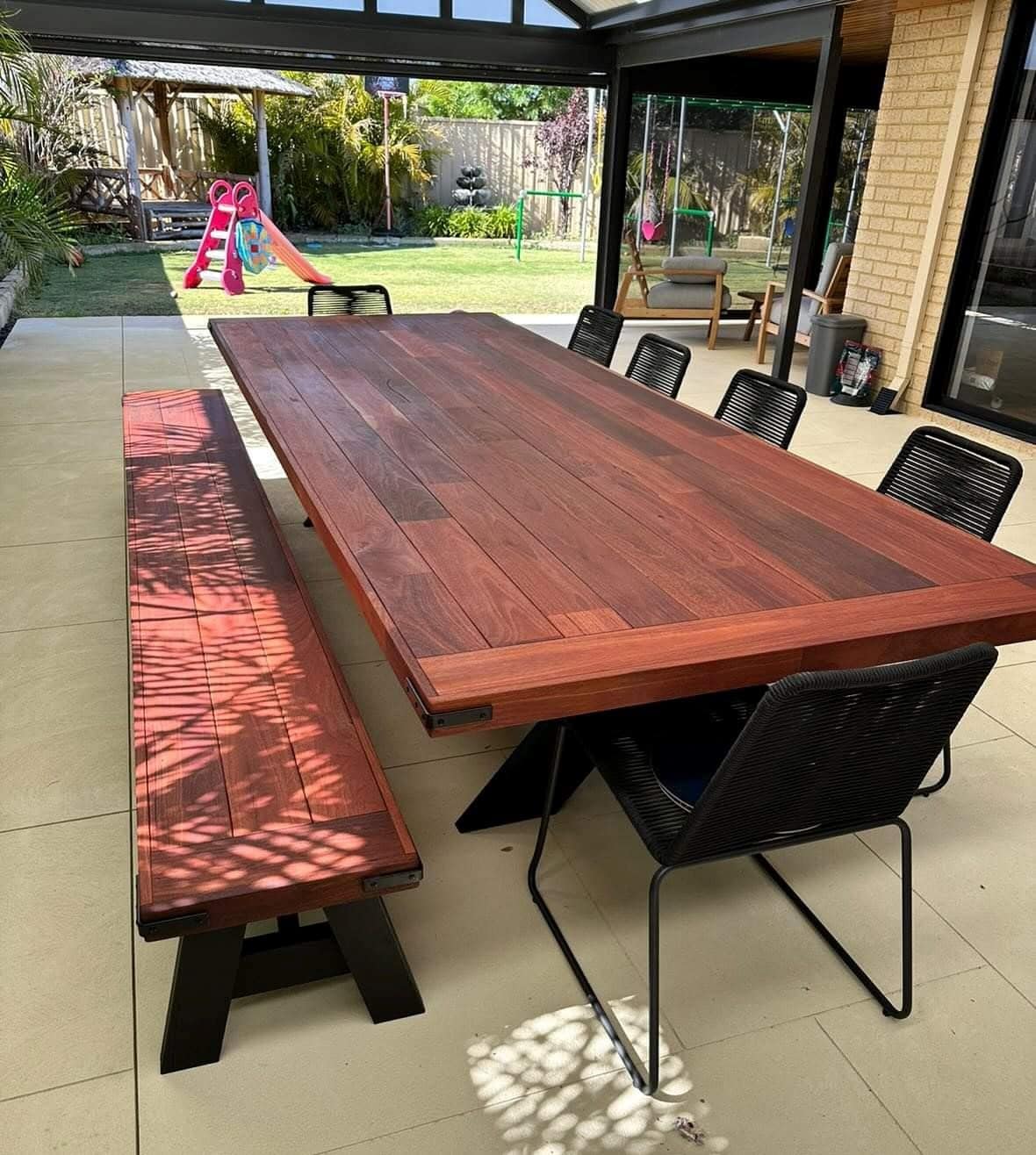 Beautiful, Solid and Rustic Alfresco Jarrah Timber Tables and Bench ...