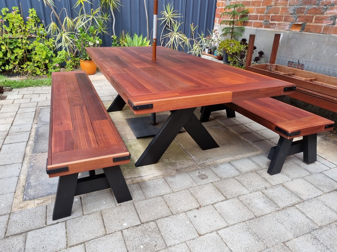Beautiful, Solid and Rustic Alfresco Jarrah Timber Tables and Bench ...