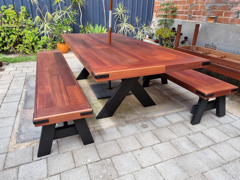 Beautiful, Solid and Rustic Alfresco Jarrah Timber Tables and Bench ...