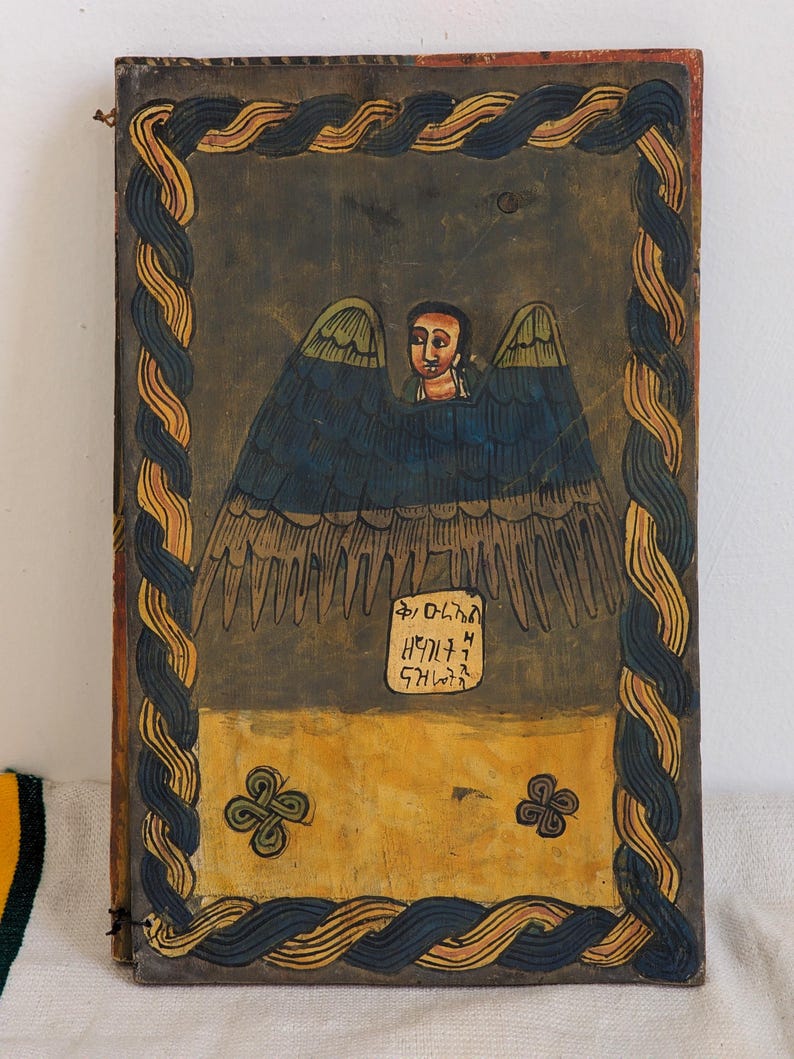 Vintage Ethiopian Orthodox Wood Icon Triptych - Hand Painted Folding ...