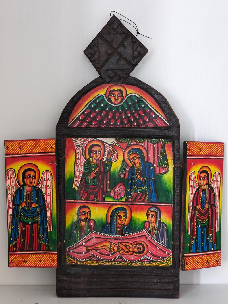 Ethiopian Coptic Icon Hand Painted Wood Wall Hanging Religious Art ...