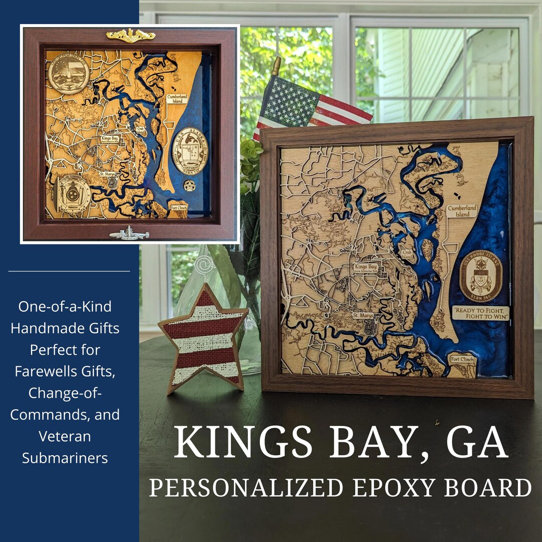 Kings Bay Map Custom Submarine Dolphins Gift Military Retirement Gift ...