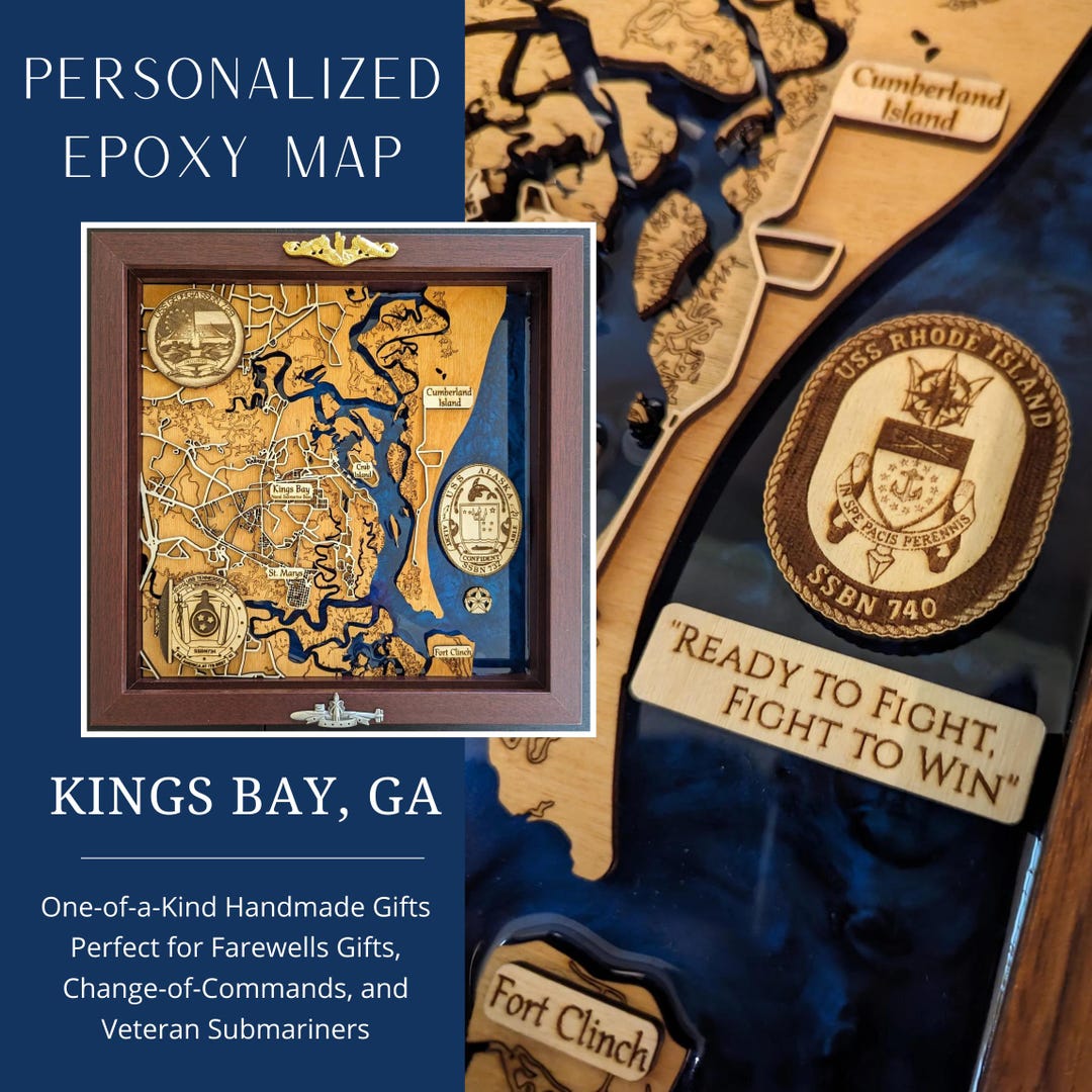 Kings Bay Map Custom Submarine Dolphins Gift Military Retirement Gift ...
