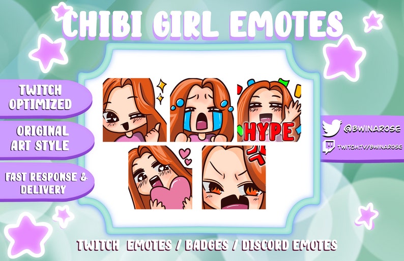 5 Ginger Hair Chibi Girl Emotes Twitch Emotes Pack Discord - Etsy