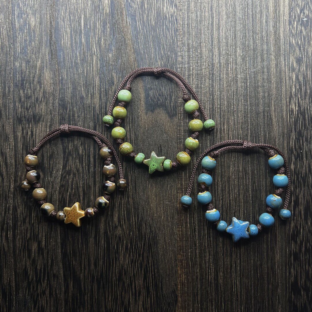 Earthy Ceramic Star Beaded Adjustable Bracelet - Etsy