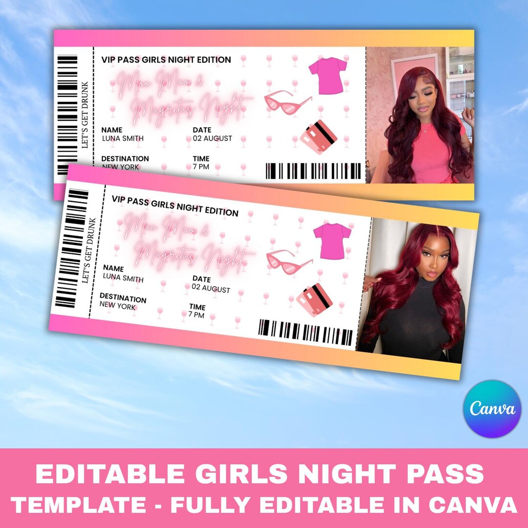 Editable Girls Night Pass Template: Printable Personalized Ticket ...