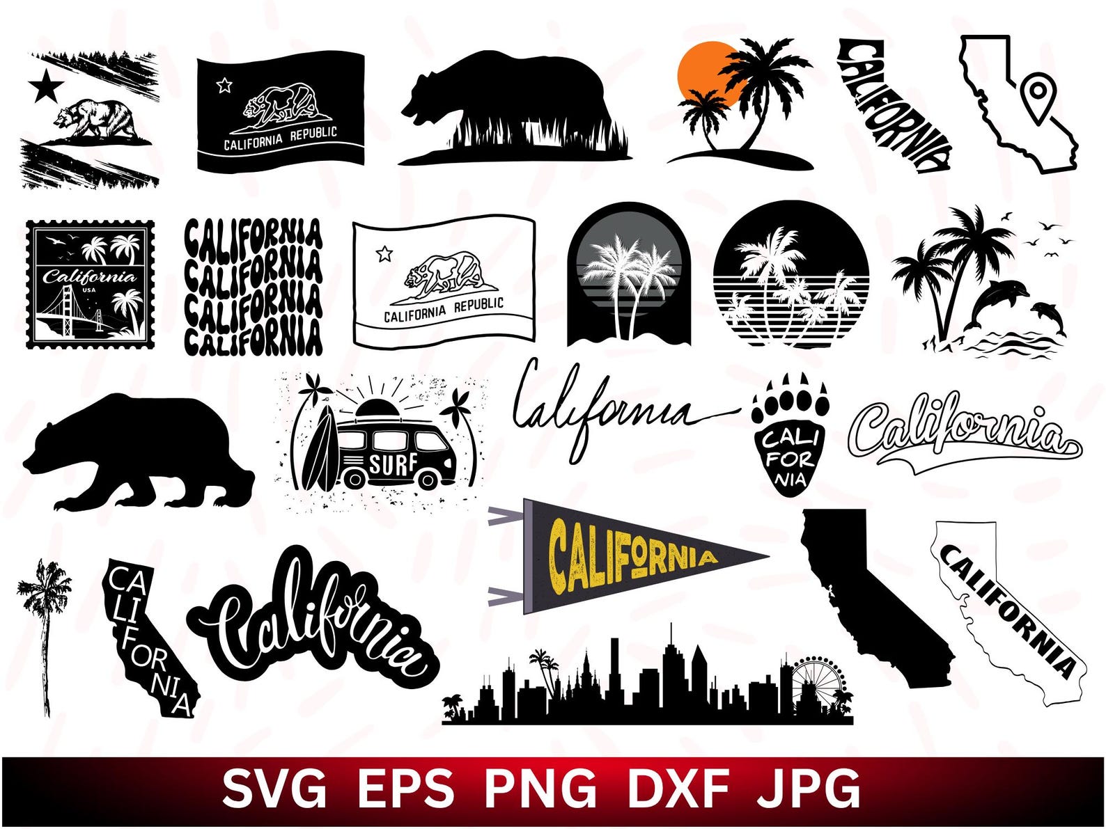 California SVG Bundle: State Clipart, Republic PNG, Sunset Vector ...