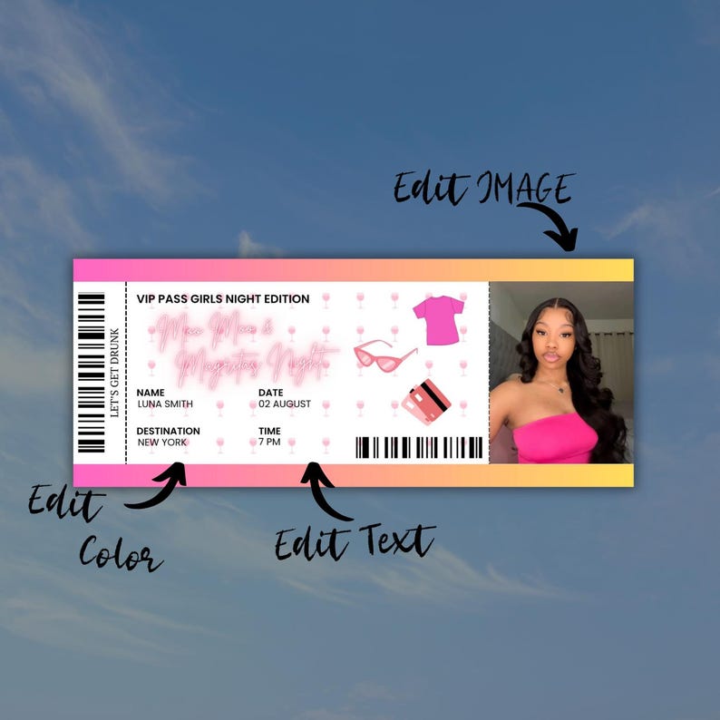 Editable Girls Night Pass Template: Printable Personalized Ticket ...