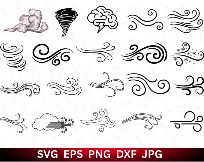 Wind SVG-Bundle, Windsturm Cricut, Wind Silhouette, Luftstrom Vektor ...