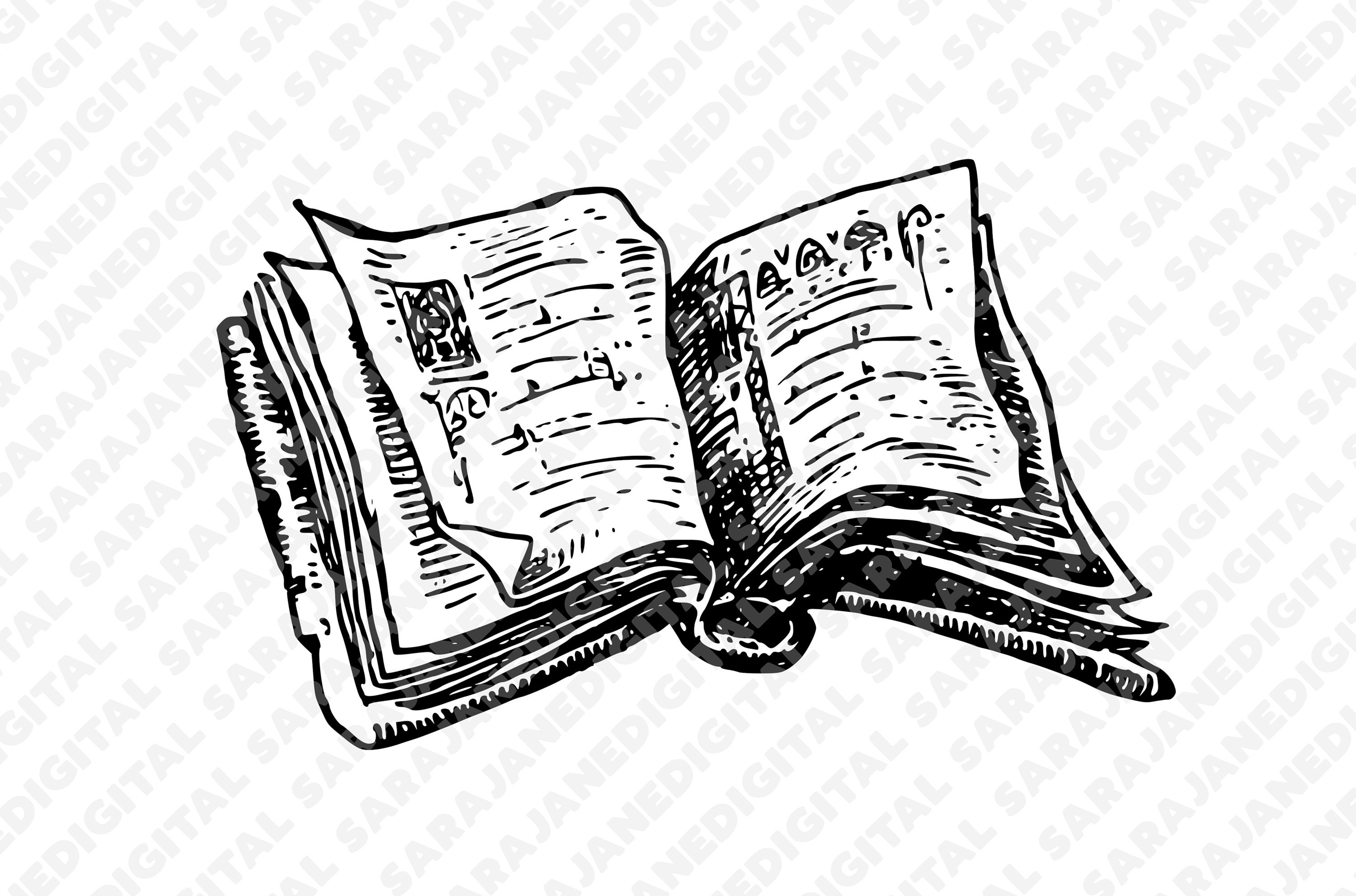 Open Book Spell Witch Reading Reader PNG SVG, Vintage Illustration ...