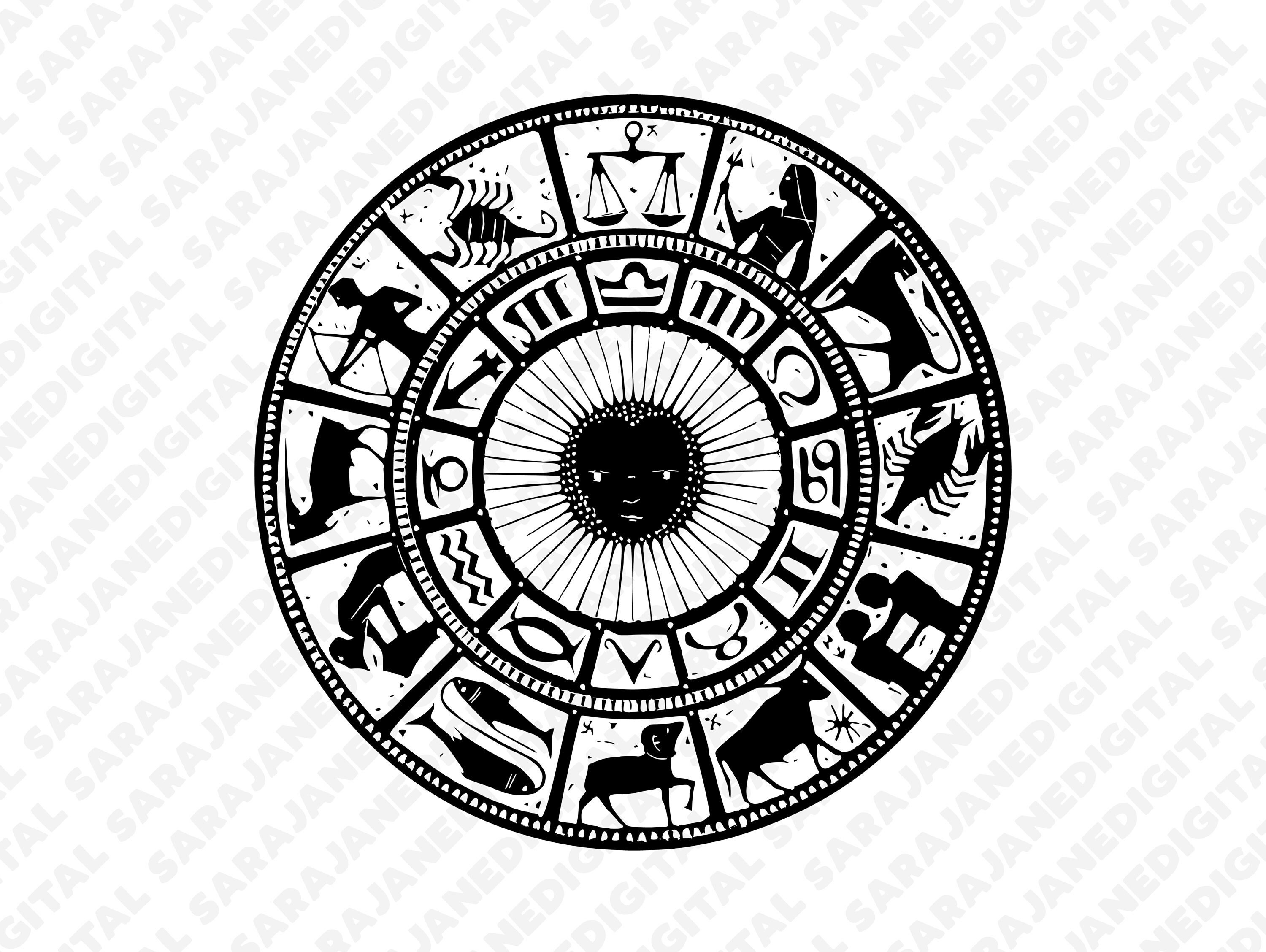 Zodiac Wheel Astrology Astronomy Png Svg Vintage Illustration Clip