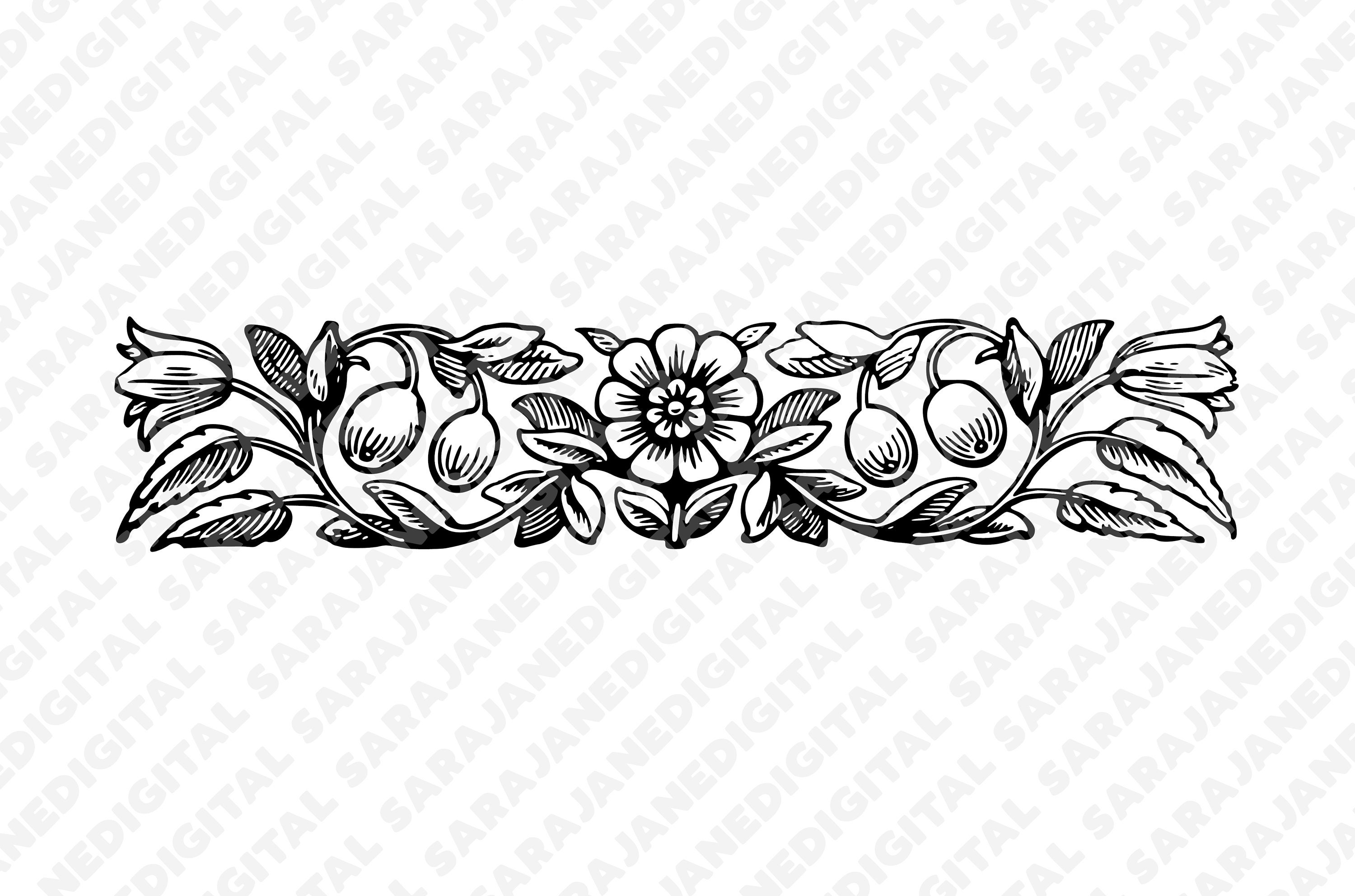 Flower Border Ribbon Edge Floral Vines PNG SVG, Vintage Illustration ...