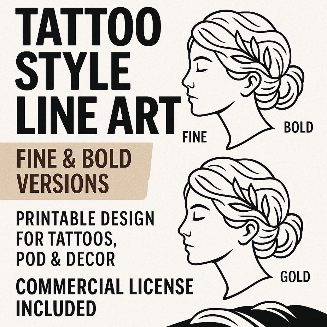 Tattoo Style Line Art PNG | Fine and Bold Versions | Printable Design ...