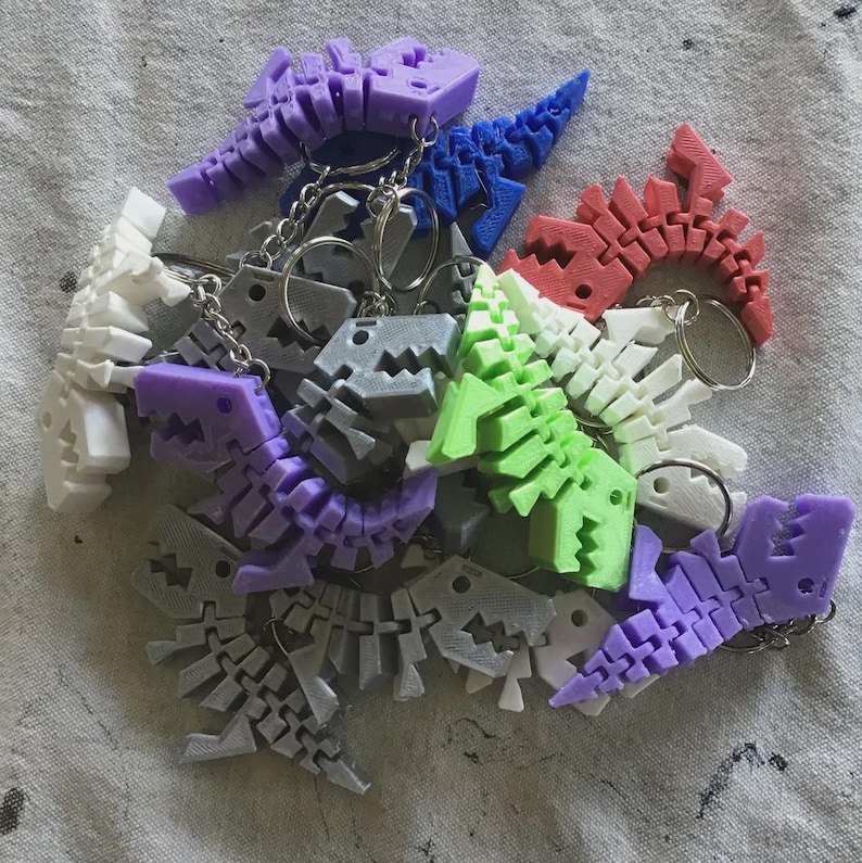 Flexi Dinosaur Keychain 3D Print Toy | Articulated Dino Gift for Kids ...