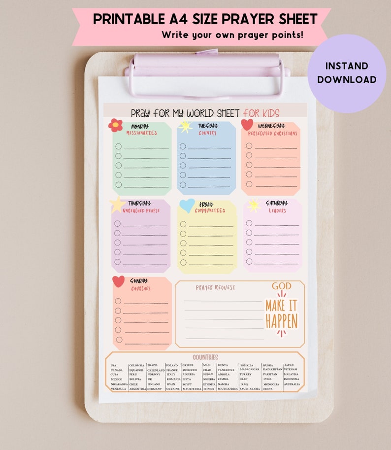 Printable Pray for the World Sheet for Kids, Children's Prayer ...