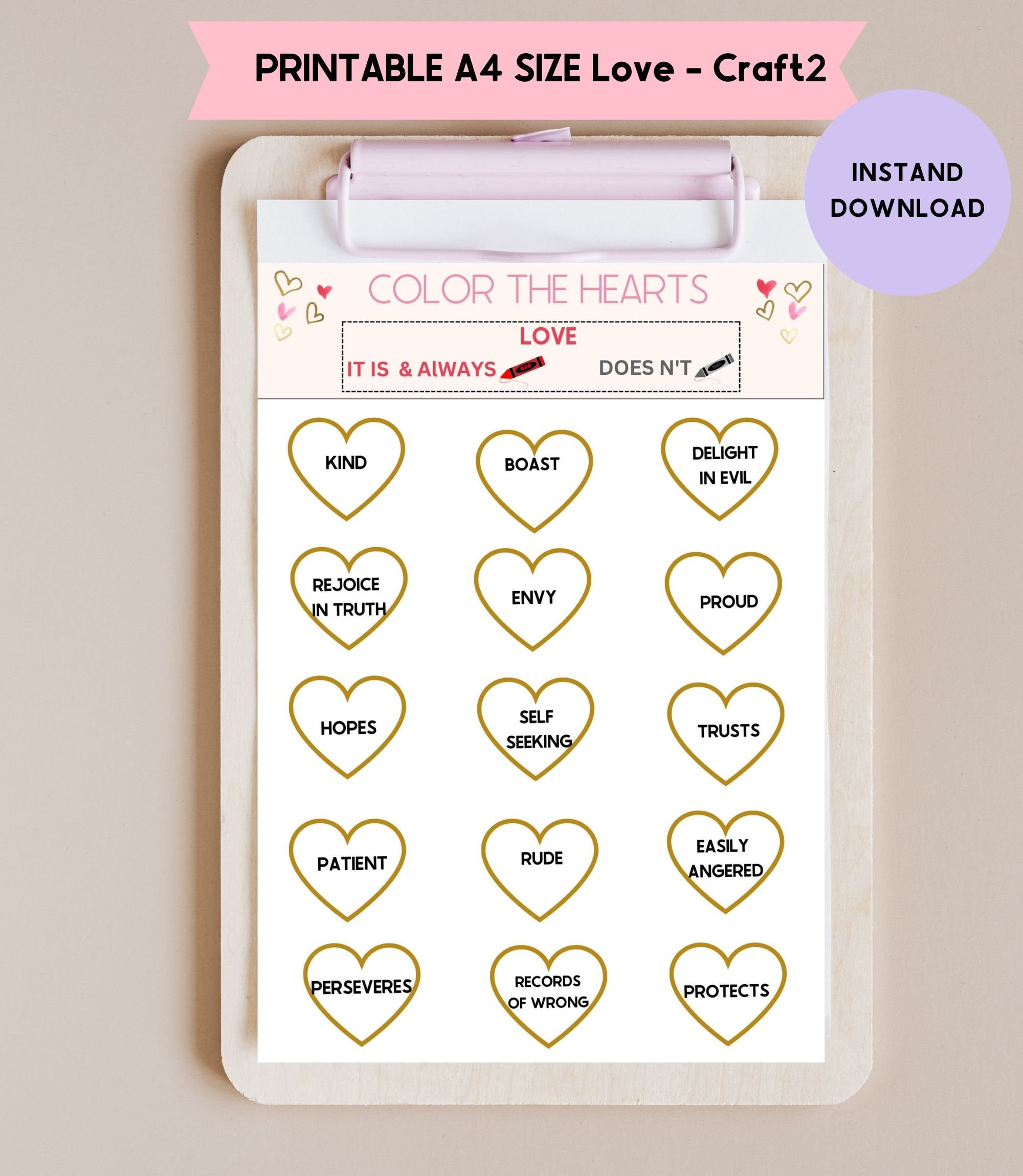 Love Interactive Craft Printable, 1 Corinthians 13:4-7, Valentine's Day ...