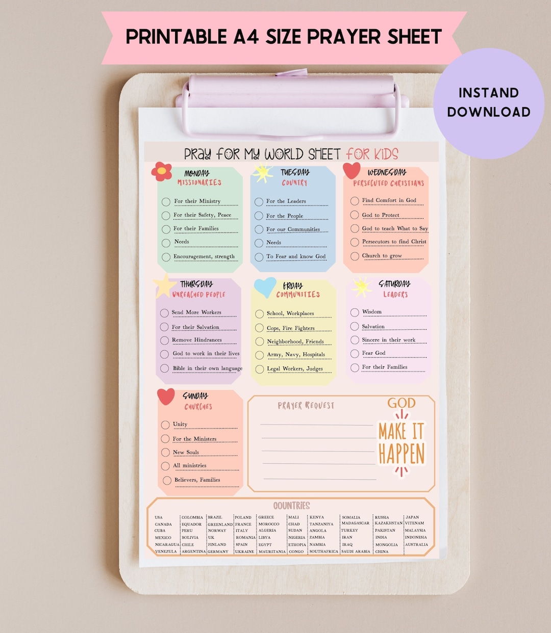 Printable Pray for the World Sheet for Kids, Children's Prayer ...