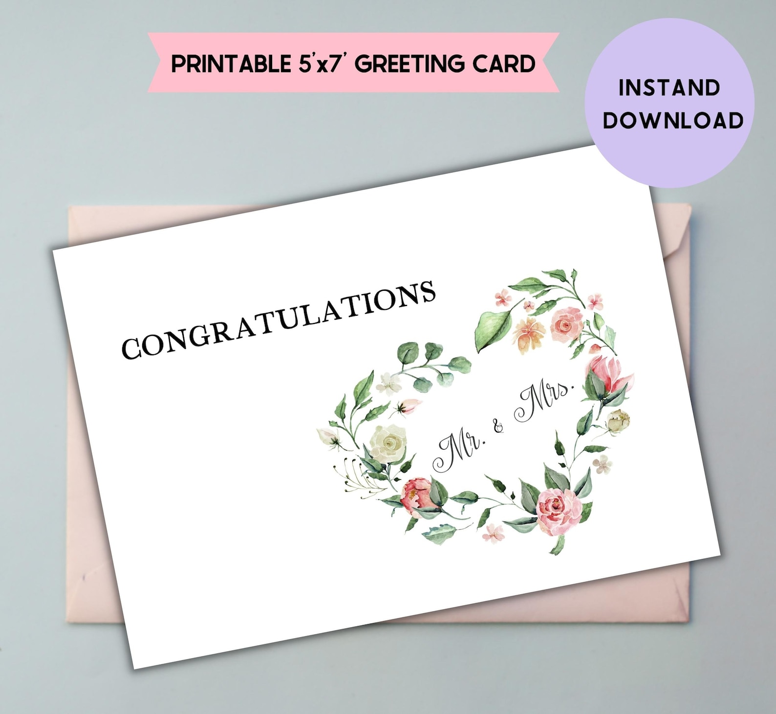 Floral Mr & Mrs Printable Congratulations Card Bridegroom - Etsy