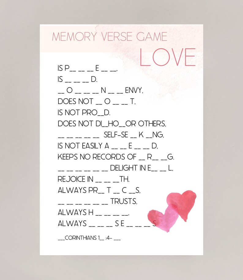 Love Interactive Craft Printable, 1 Corinthians 13:4-7, Valentine's Day ...