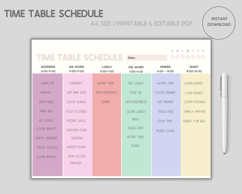 Timetable / Block Schedule, Day Planner, Editable Cleaning Checklist, House Chores, Monthly ...