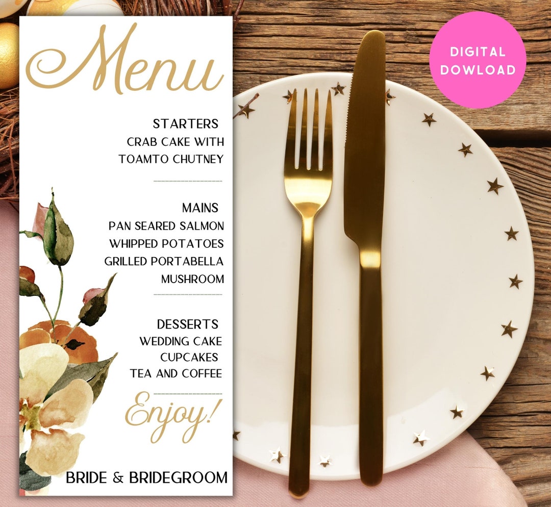DIGITAL DOWNLOAD Modern Menu and Thank You Card, Wedding Menu Card ...