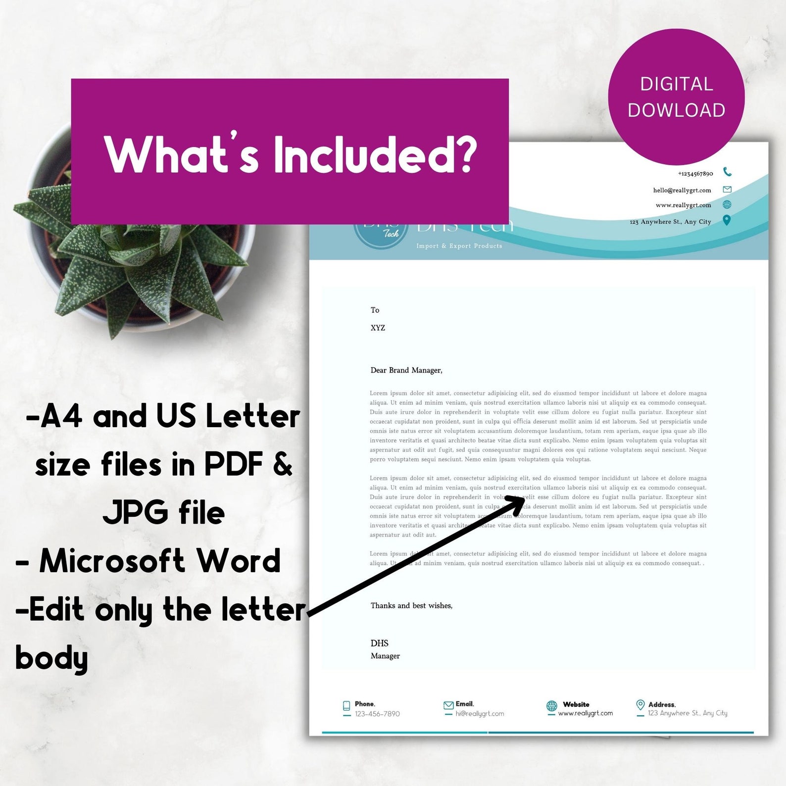 Minimal Office Business Letterhead, Letterhead Design, Edit Letter Body ...