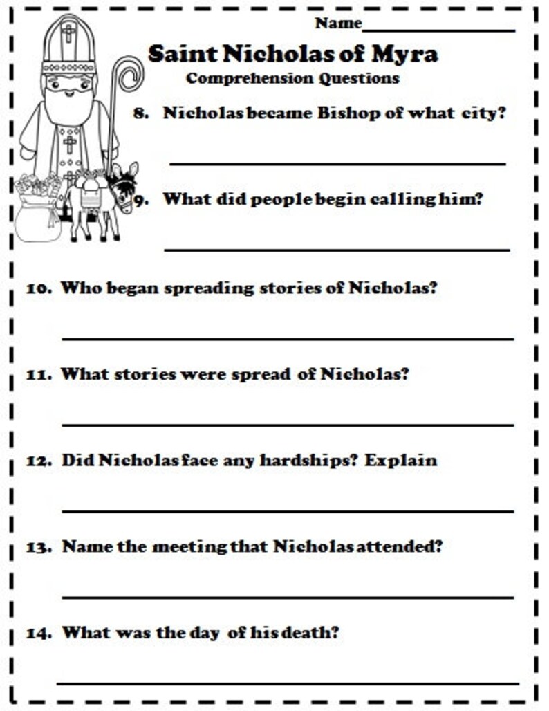 St. Nicholas of Myra Biography - Language Arts - Etsy