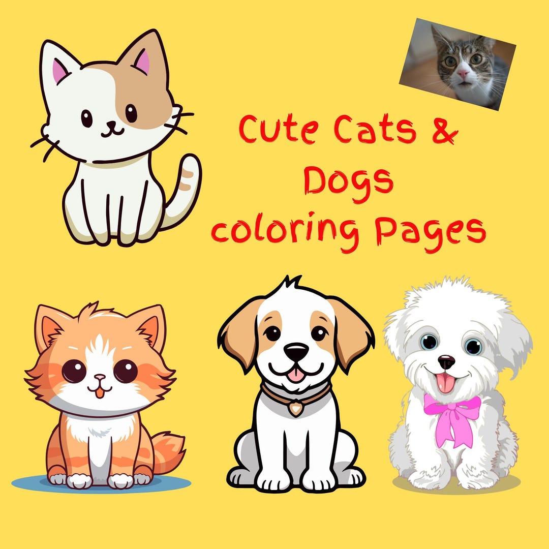 Cute Cats & Dogs Coloring Pages - Etsy