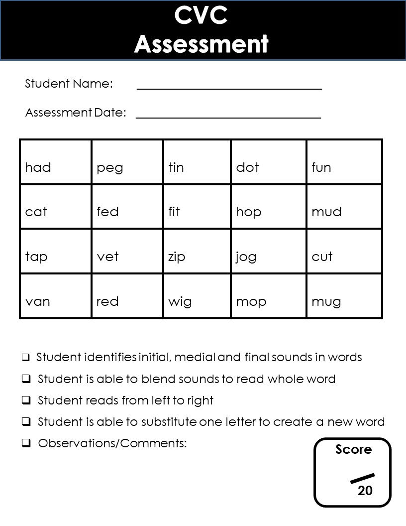Phonics Assessment Worksheets: CVC, Blends, Digraphs (printable) - Etsy