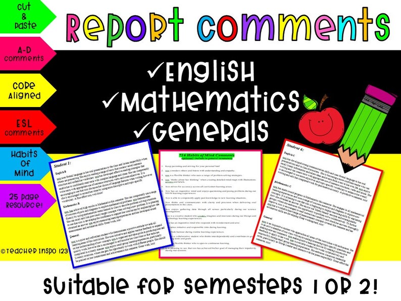 Report Card Comments Reading Writing Maths First Grade - Etsy