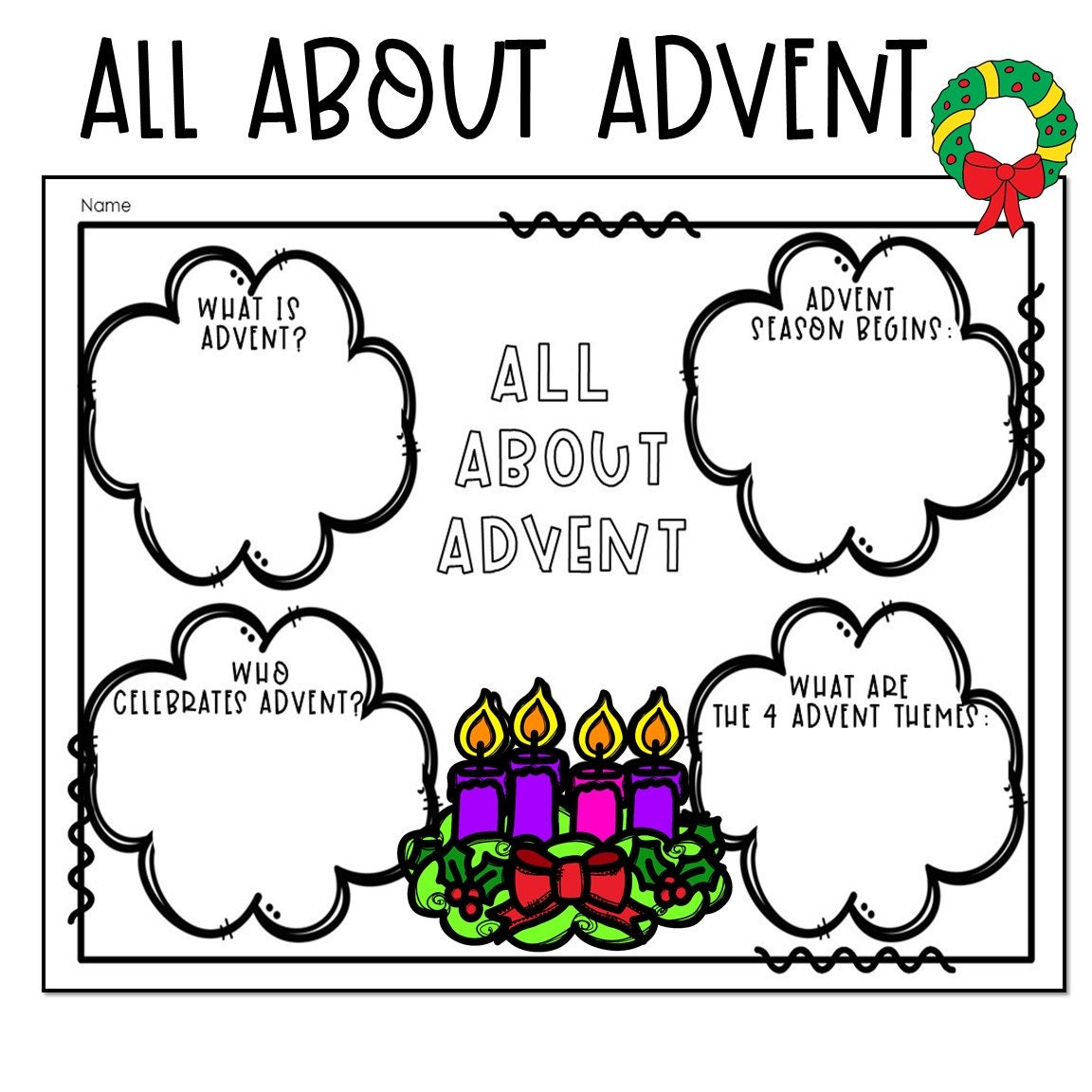 Writing Prompt Advent Wreath Craft and Reading Comprehension Worksheets ...