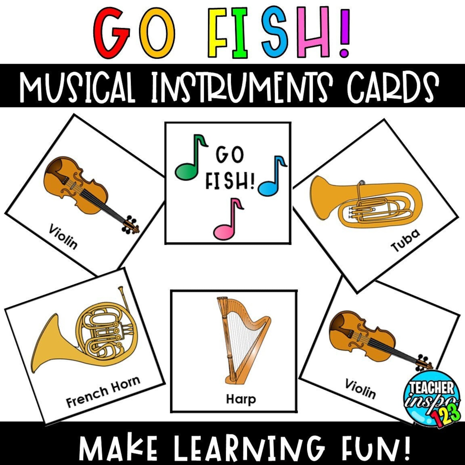 Go Fish Music Instruments Card Game: Elementary Classroom (PDF Pattern ...