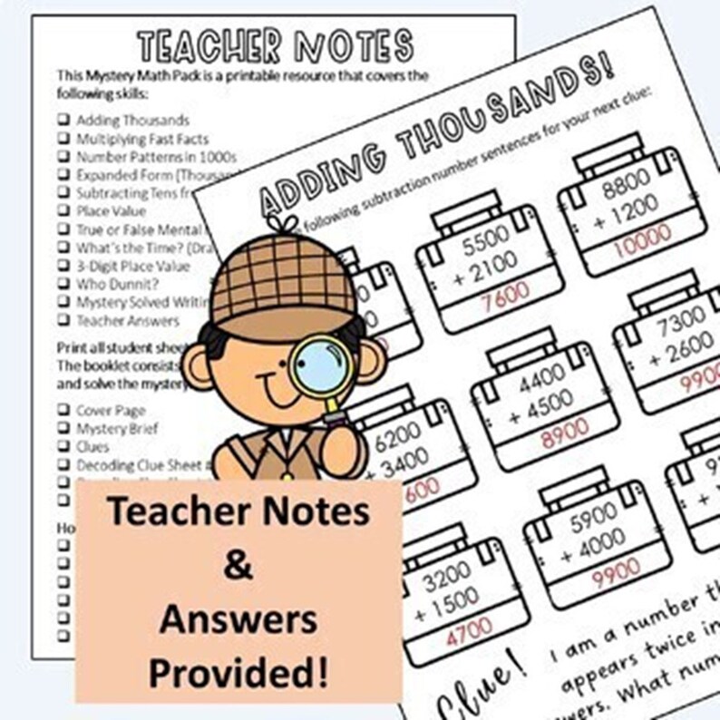 3rd Grade Mystery Math Packet: Printable Puzzle Activities - Etsy Australia