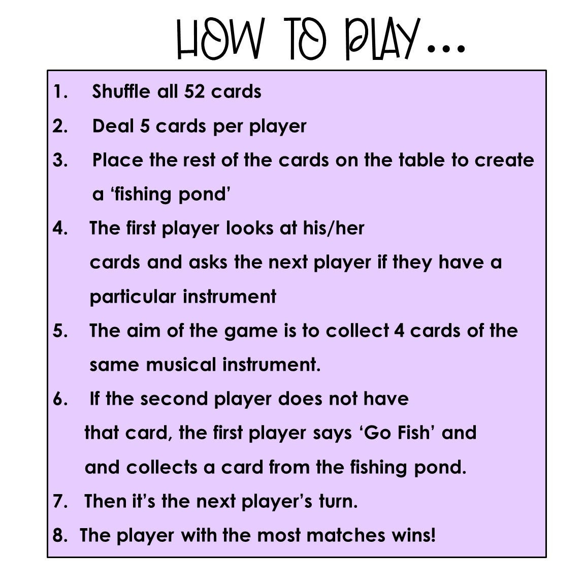 Go Fish Music Instruments Card Game: Elementary Classroom (PDF Pattern ...