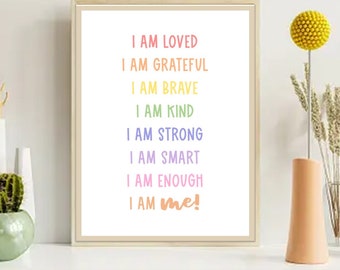 Positive Affirmations for Kids Poster, I Am Poster, Notes to Self ...