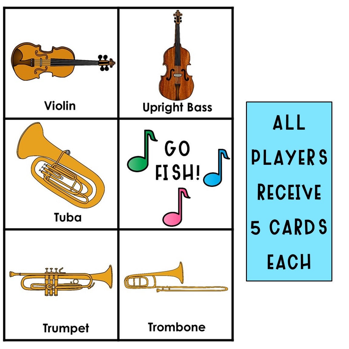 Go Fish Music Instruments Card Game: Elementary Classroom (PDF Pattern ...