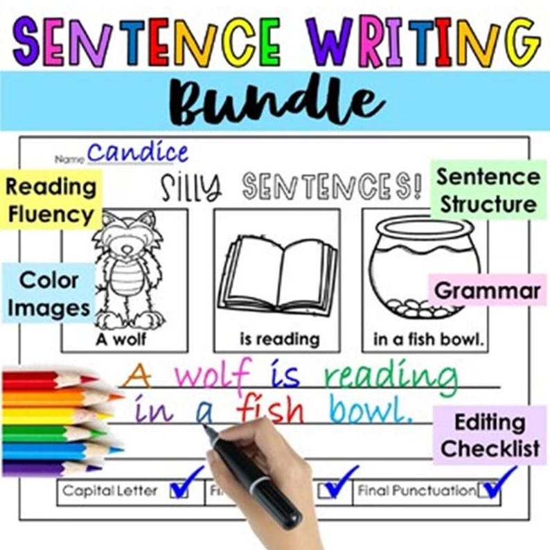 Sentence Writing Worksheets: First Grade Sentence Building (instant ...