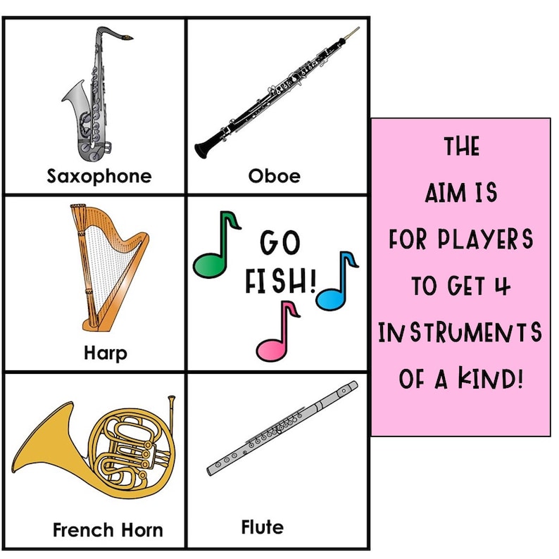 Go Fish Music Instruments Card Game: Elementary Classroom (PDF Pattern ...