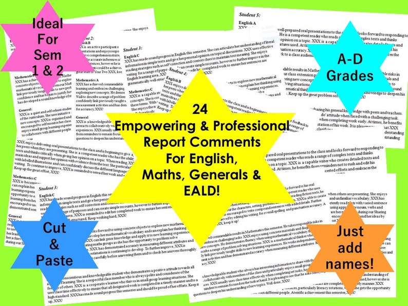 Report Card Comments Reading Writing Maths First Grade - Etsy