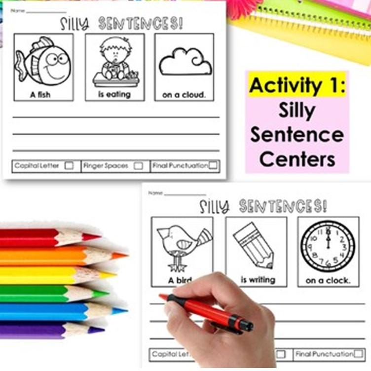 Sentence Writing Worksheets: First Grade Sentence Building (instant ...
