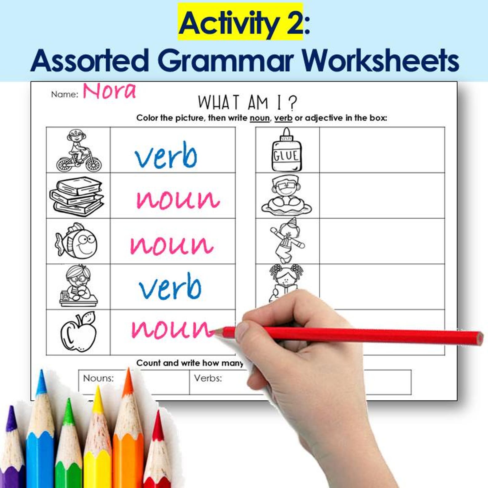 Grammar Worksheets Bundle: Nouns, Verbs, Adjectives - 1st-3rd Grade - Etsy