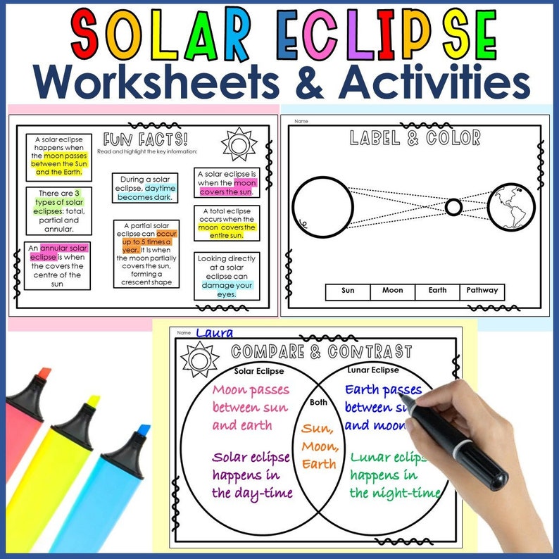Solar Eclipse Science Worksheets: Reading & Activities (printable) - Etsy