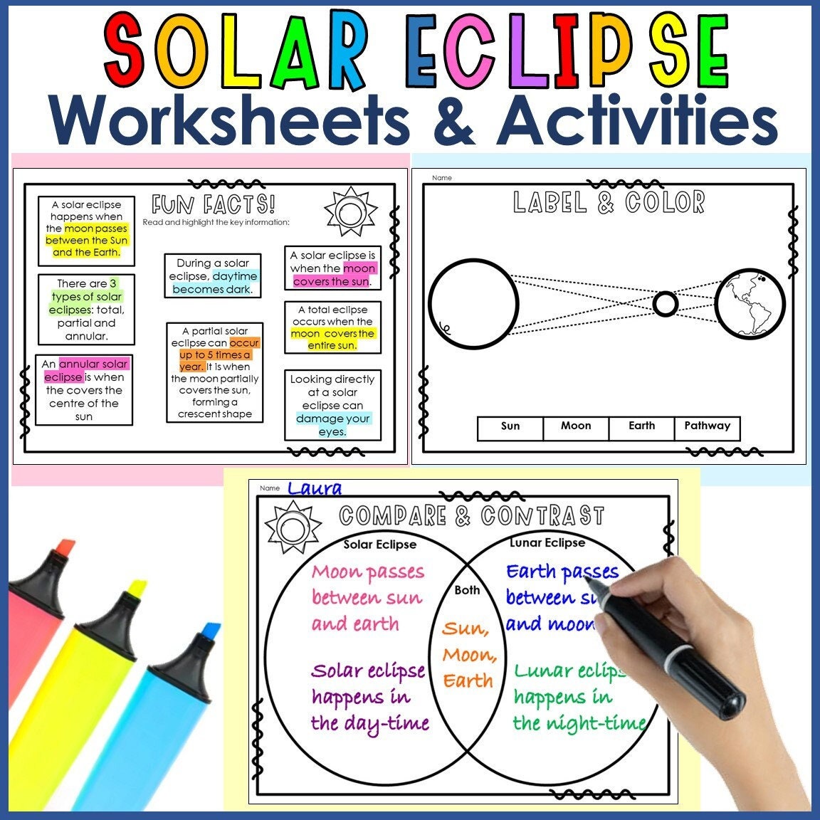 Solar Eclipse Science Worksheets: Reading & Activities (printable ...