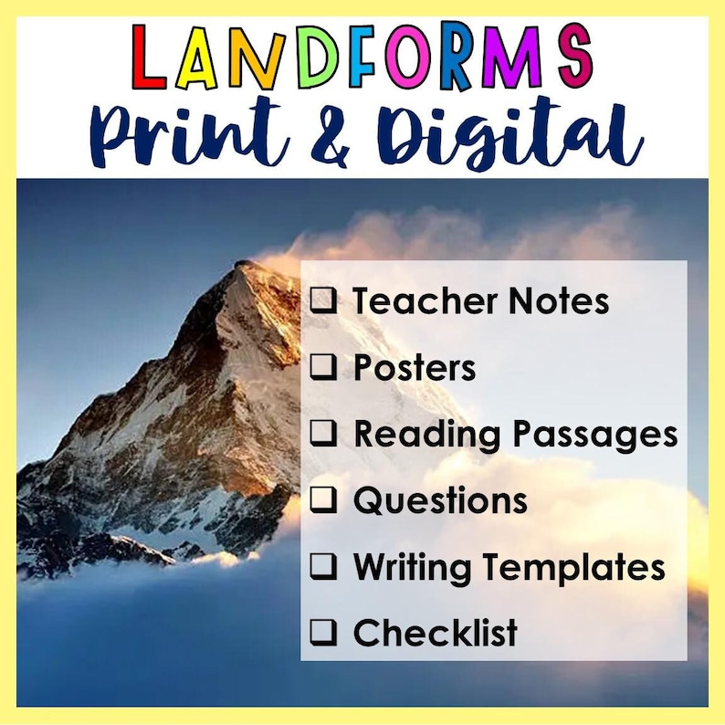 Geography Landforms Printable Poster Set, Bodies of Water, Geography ...