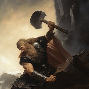 Thor Norse Mythology Nordic God Mjolnir Digital Art Print Poster Wall ...