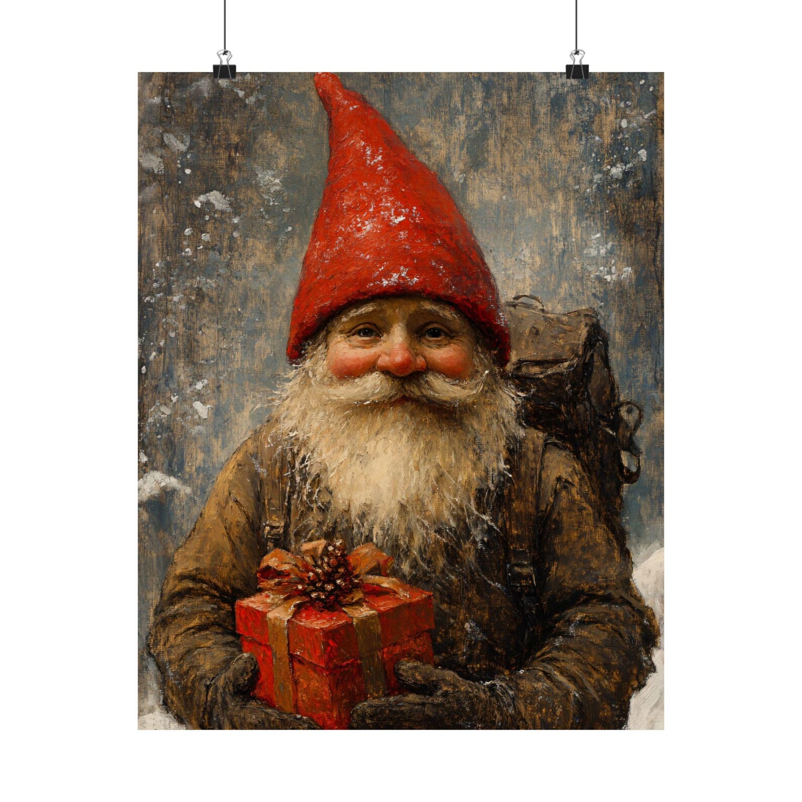 Gnome Christmas Gift Art Print, Scandi Nordic Yule Decor - Etsy