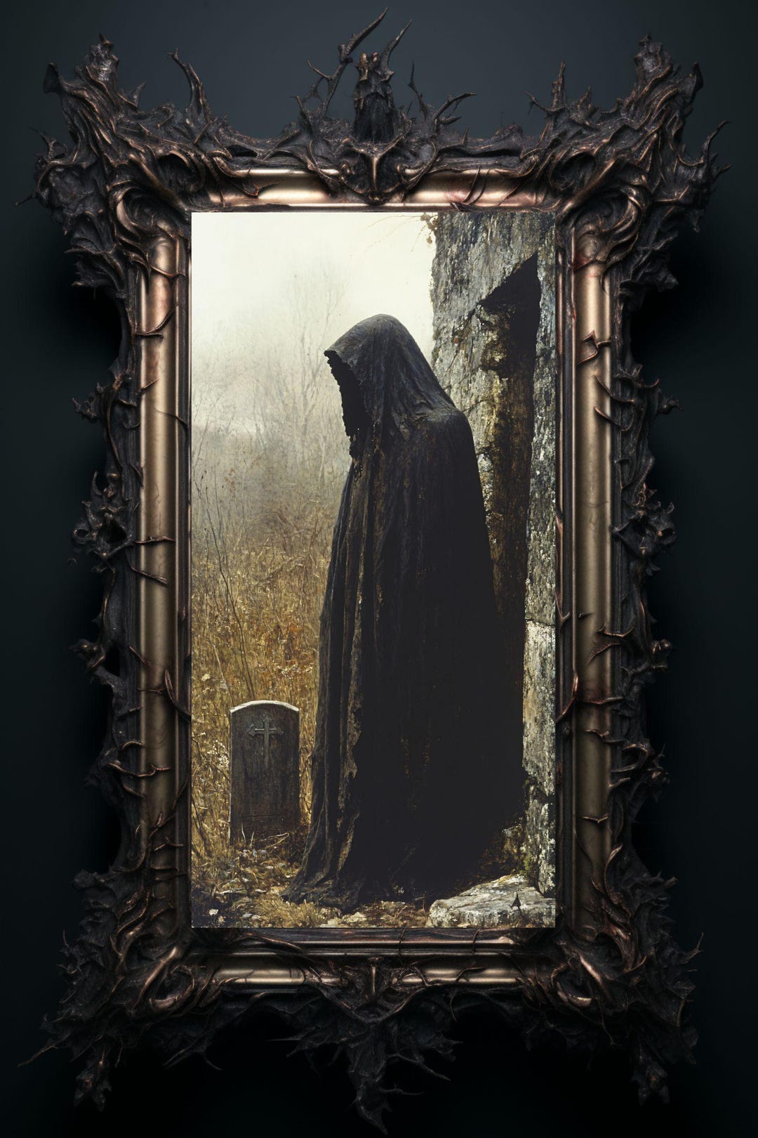 Spectre of Death Art Print, Grim Reaper, Cemetery Graveyard Crypt Tomb ...